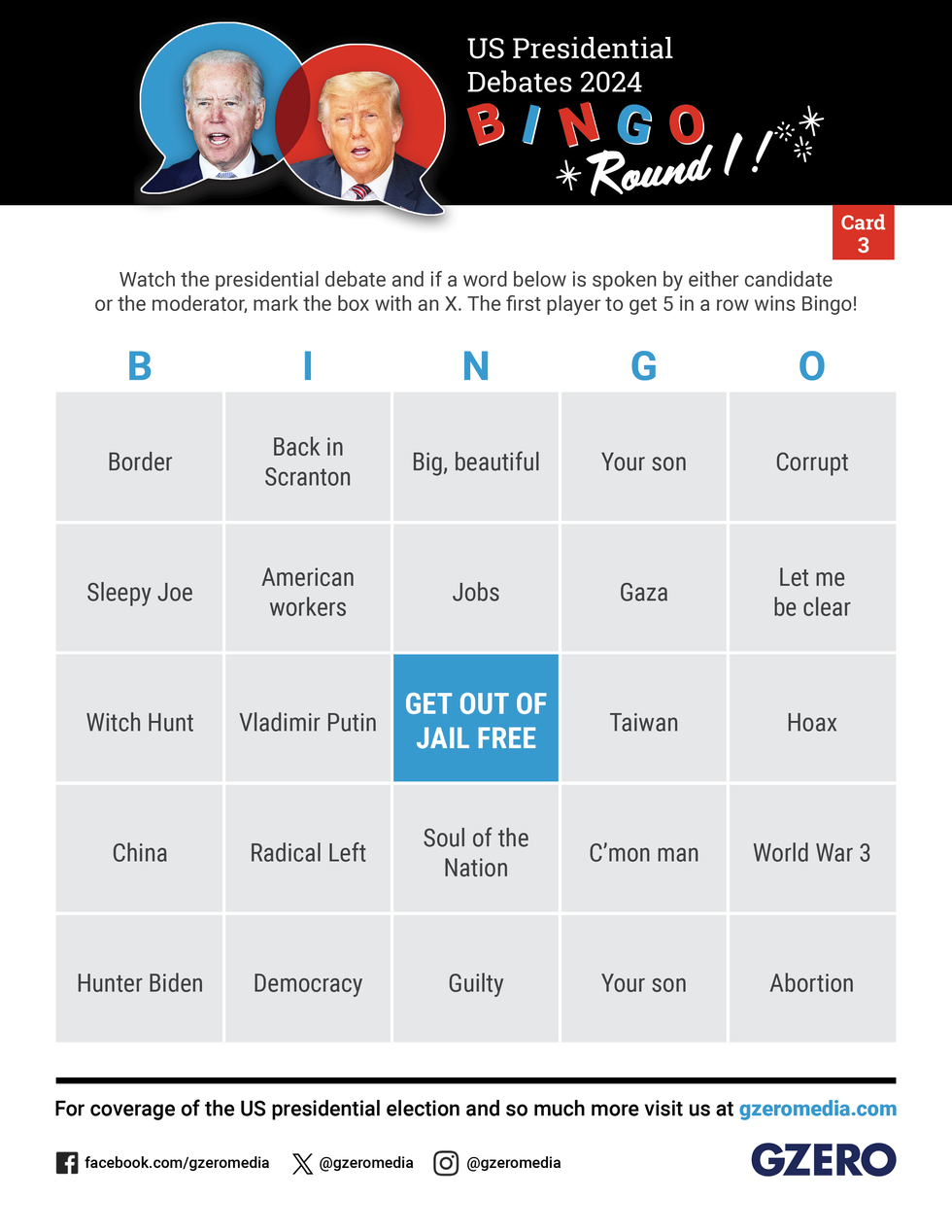 Debate Bingo: Welcome to the 2024 Biden-Trump showdown - GZERO Media Debate Bingo: Welcome to the 2024 Biden-Trump showdown - GZERO Media